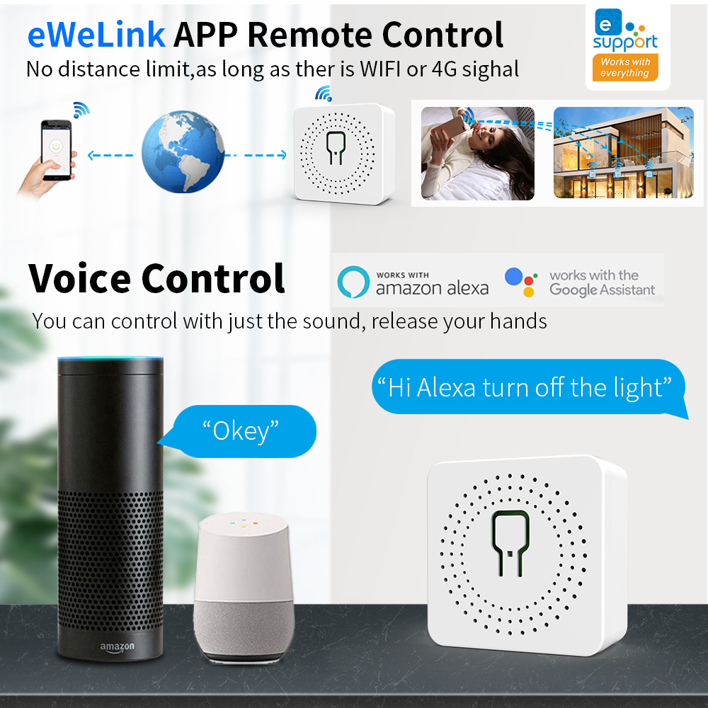 Interruptor inteligente eWeLink WiFi sem fio, controle remoto que ...