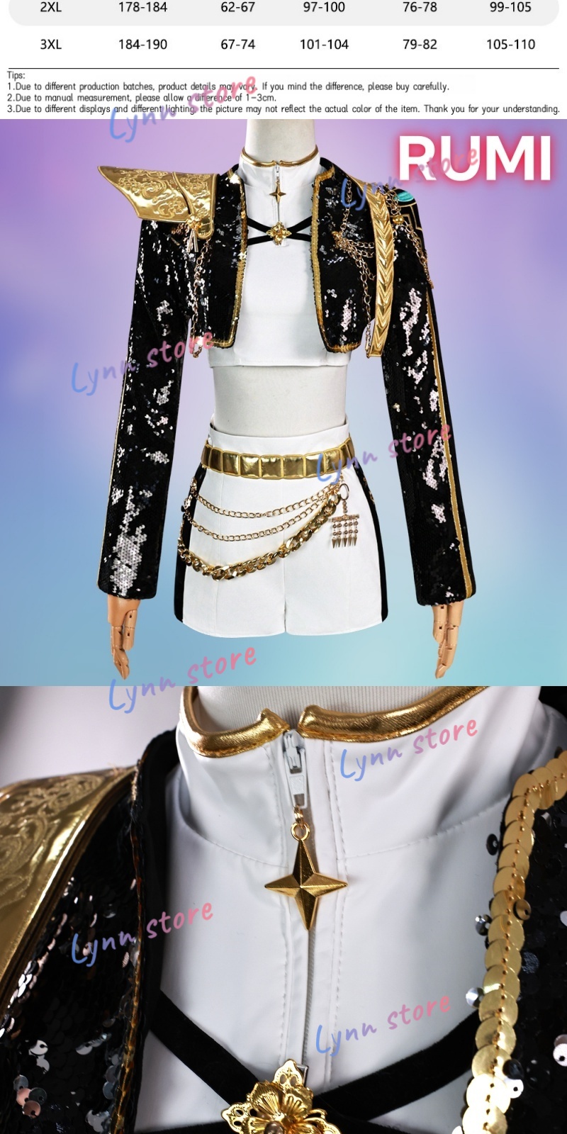 Novidades KPOP DEMON HUNTERS Cosplay Peruca RUMI ZOEY MIRA Preto Ouro ...