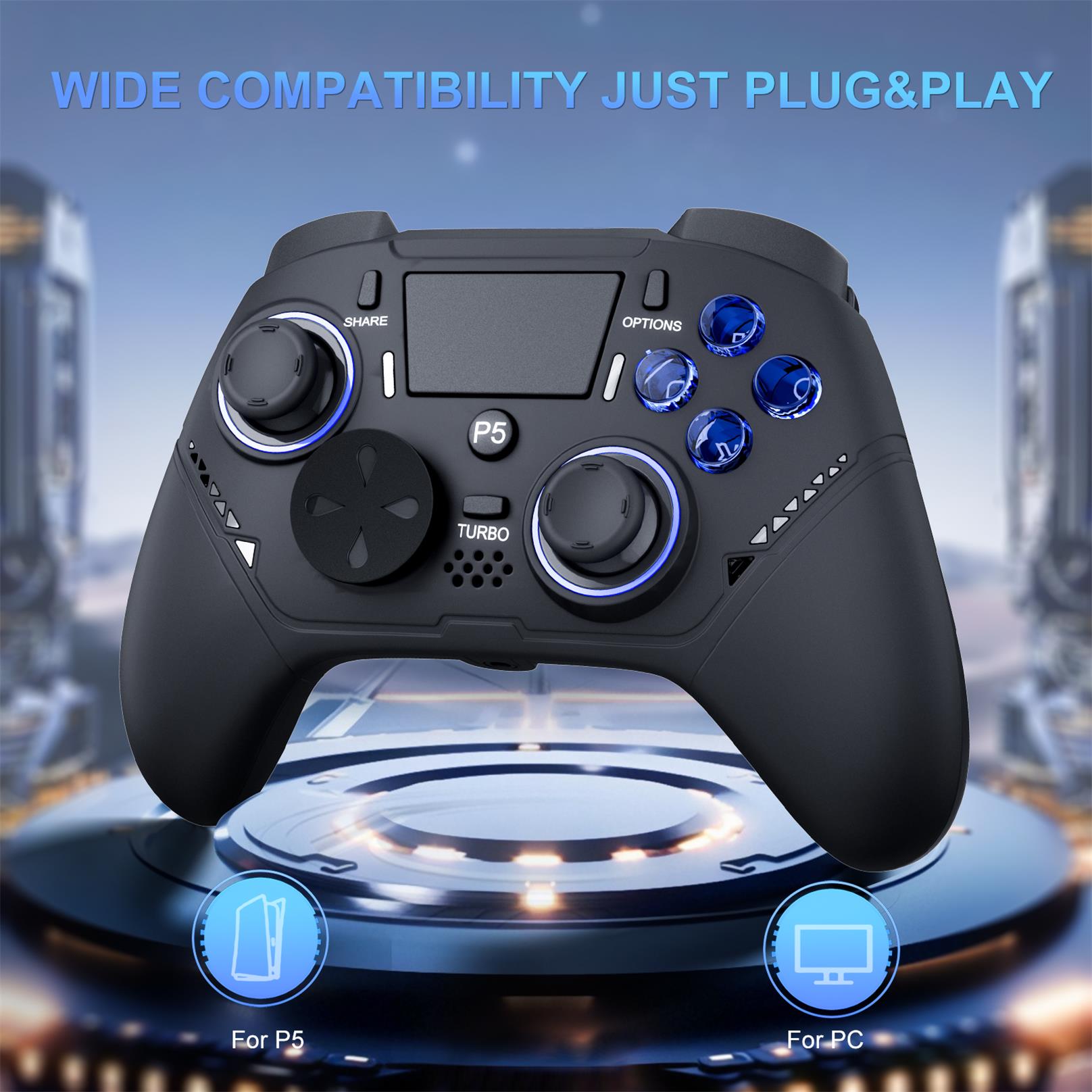Joystick De Controle De Jogo Com Fio PS5 Motores De Vibração Dupla , 3D ...