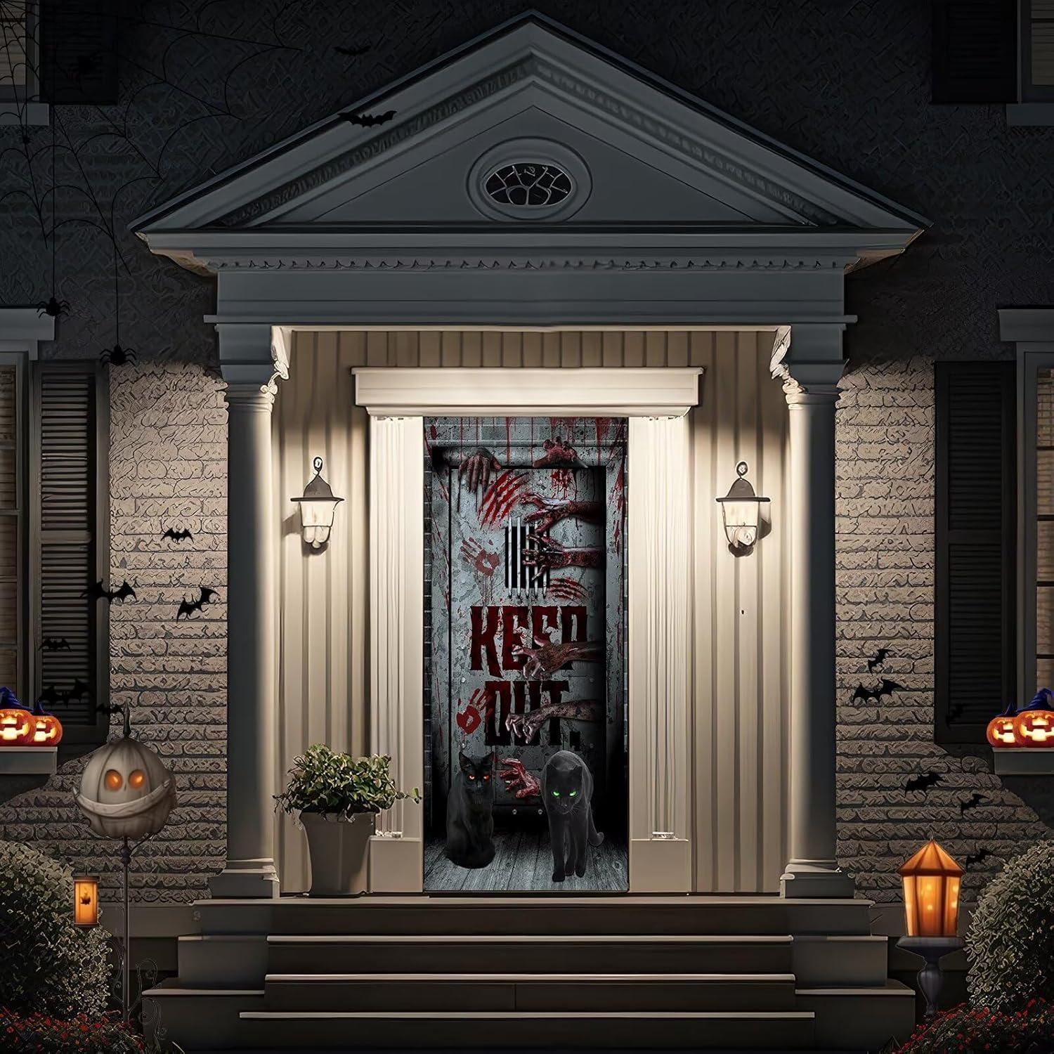 Banner De Porta De Halloween Assustador E Gato-Capa Frontal Assustadora ...