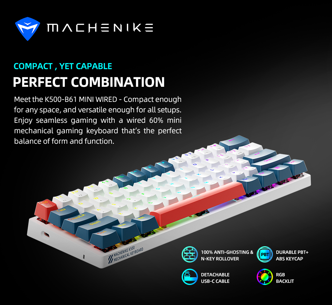 Teclado Mecânico Machenike K500 B61 Com Fio 60 % Teclas Para Jogos ...