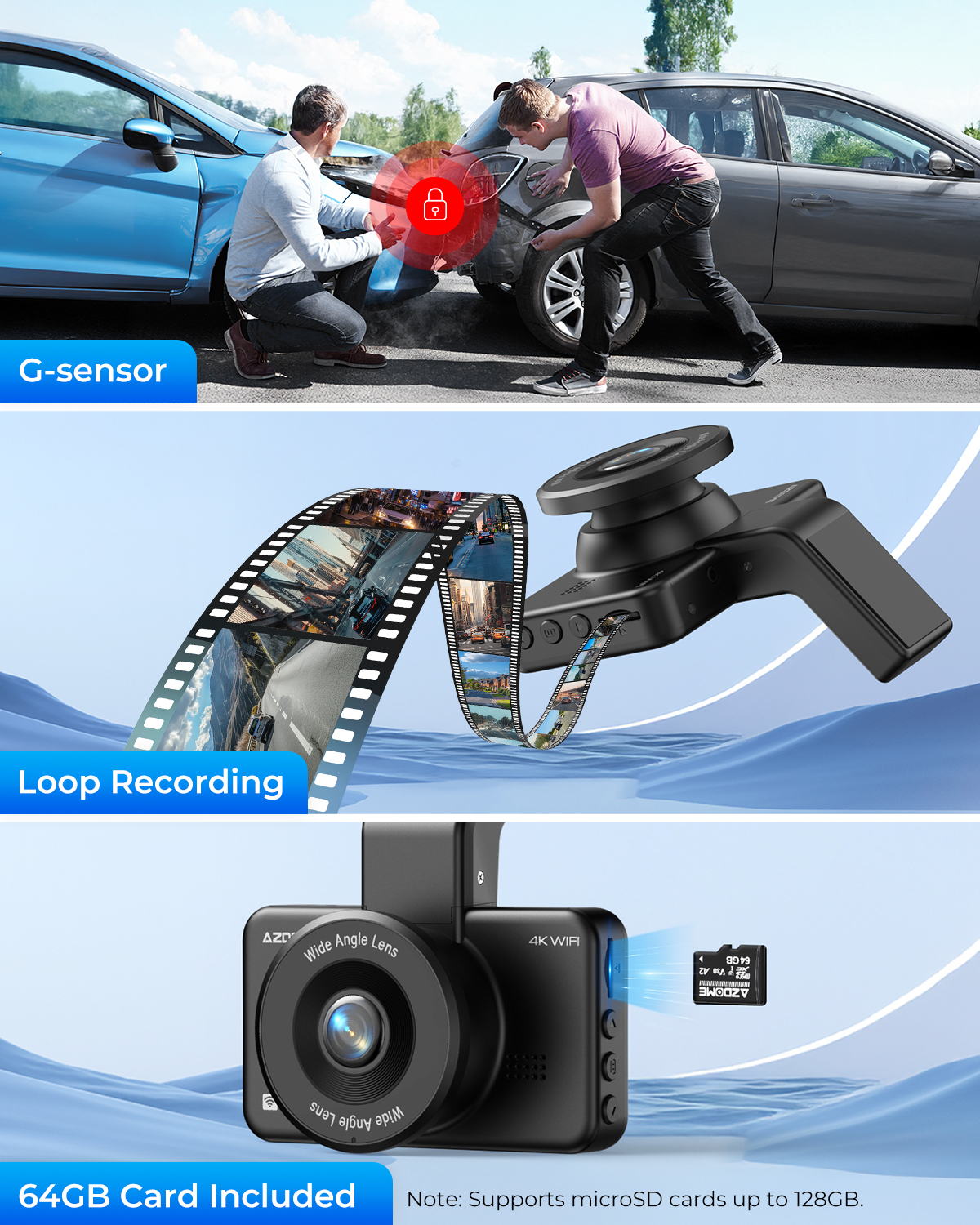 AZDOME M17 Pro 4K Dash Cam 3'Tela Embutida Wi-Fi ADAS Dashcam Câmera ...