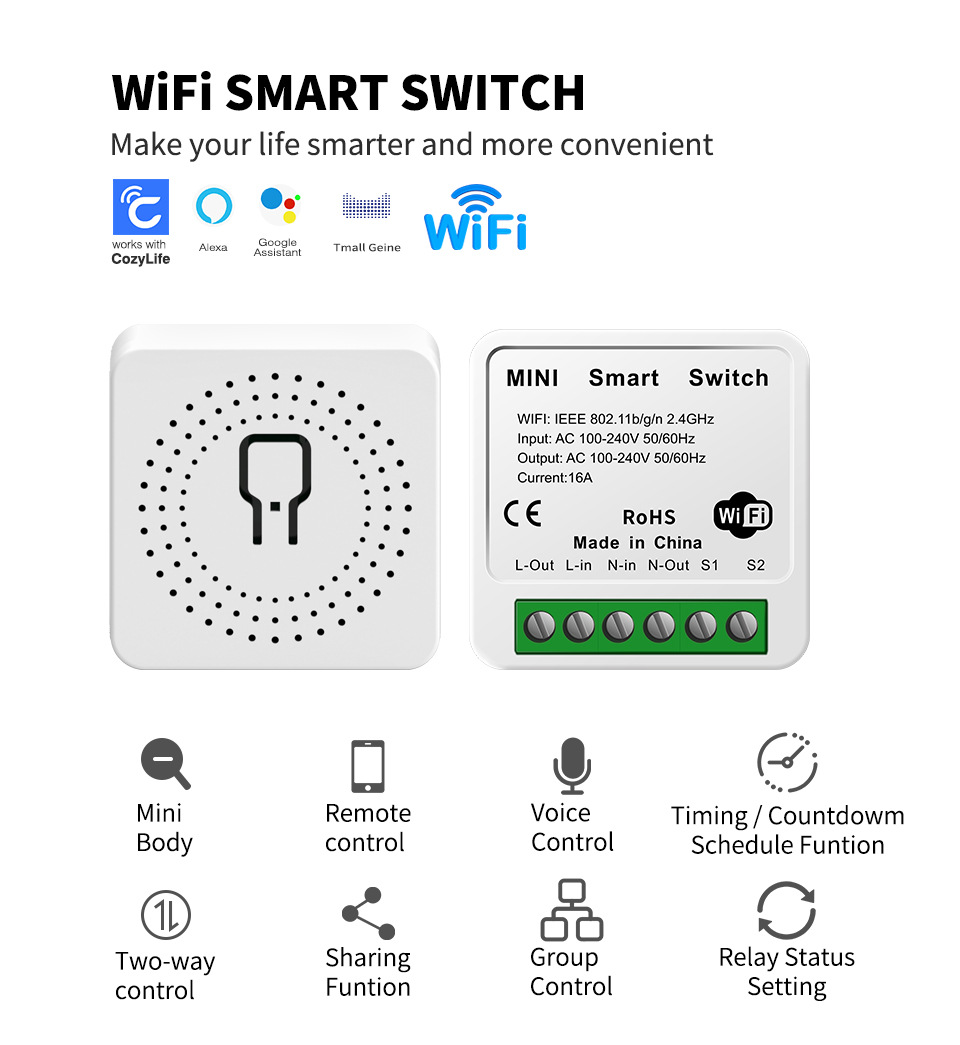 Mini relé inteligente interruptor 16A, controle sem fio via app ...