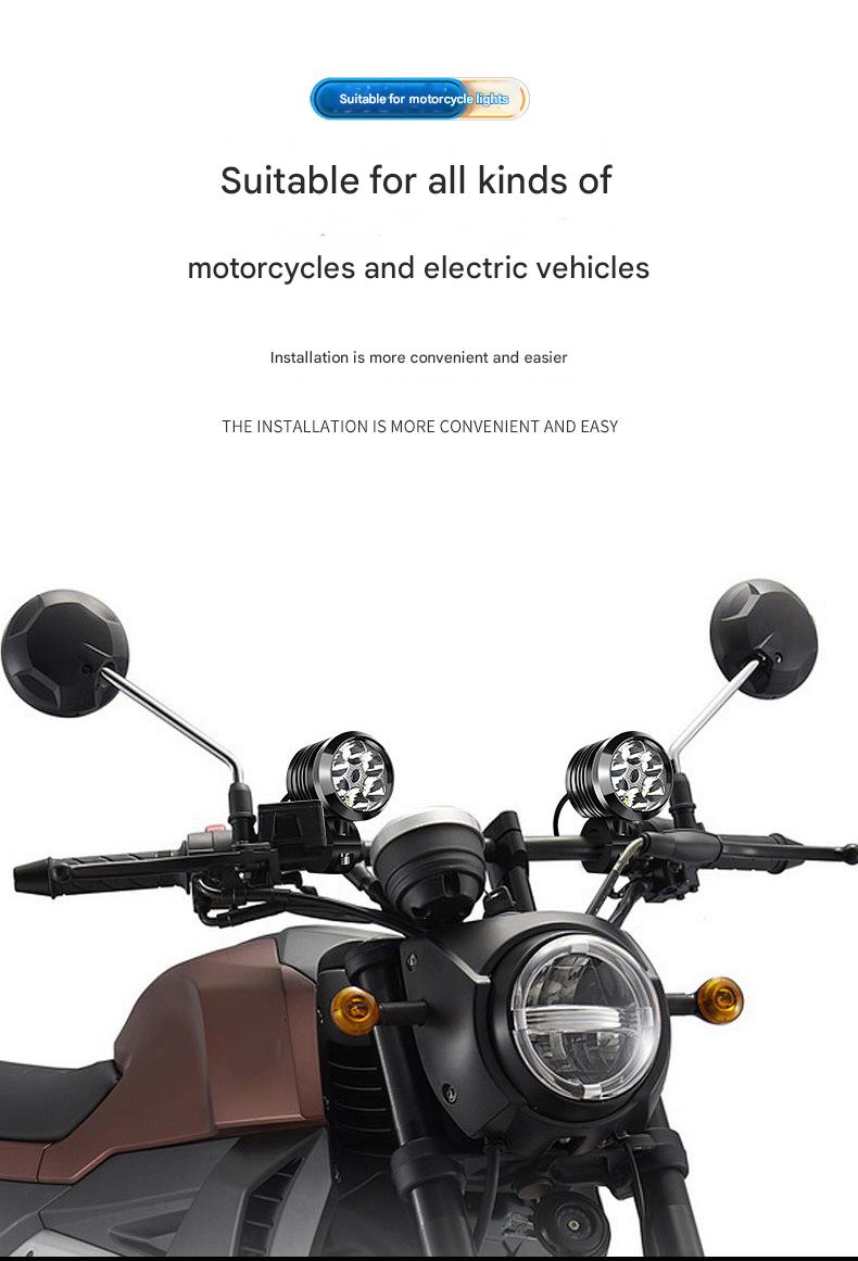 Farol de LED de quatro contas T19 para motocicleta com dupla iluminação ...