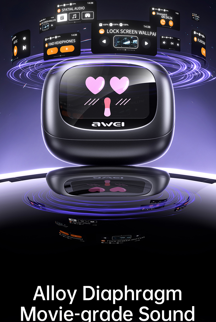 Awei TP92 ANC Bluetooth 6.0 Fones De Ouvido Com Display Inteligente IPX6 Resistência À Água ...