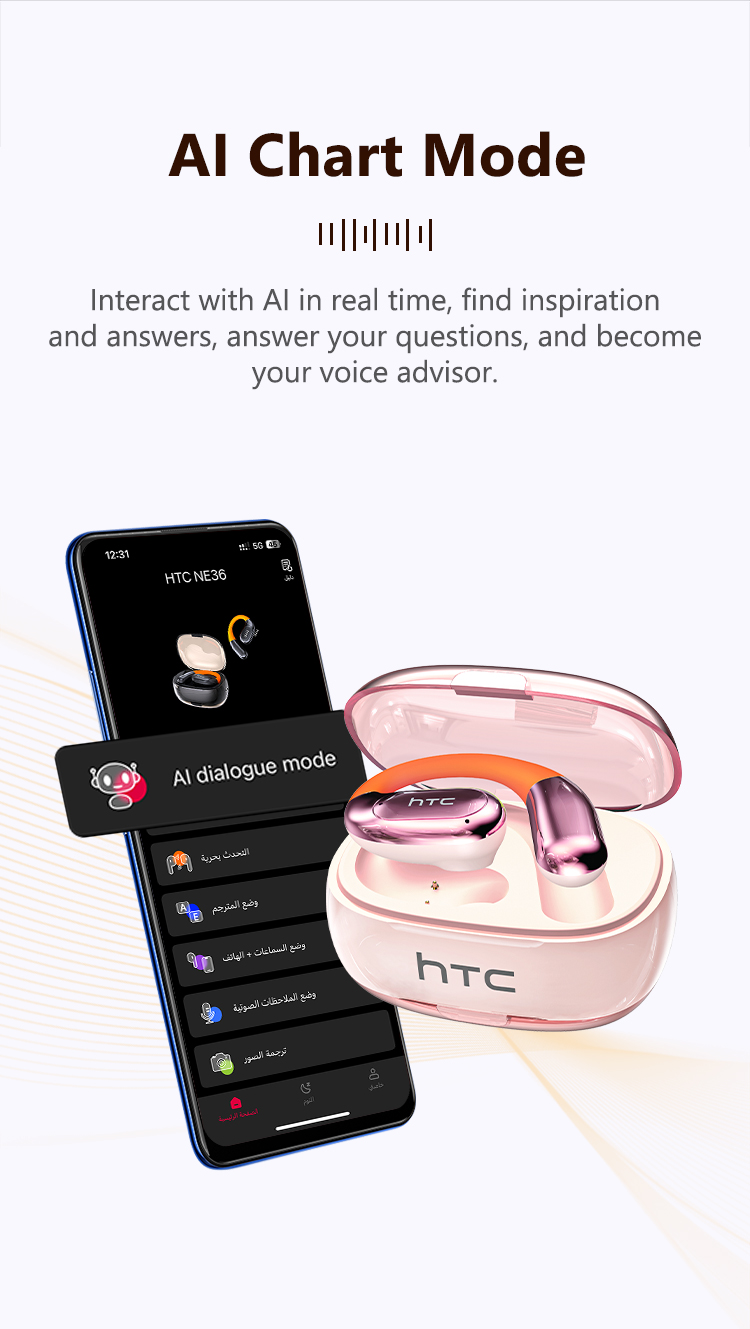 1 ano de garantia HTC NE36 AI Tradução Tradução em tempo Real TWS Fone ...