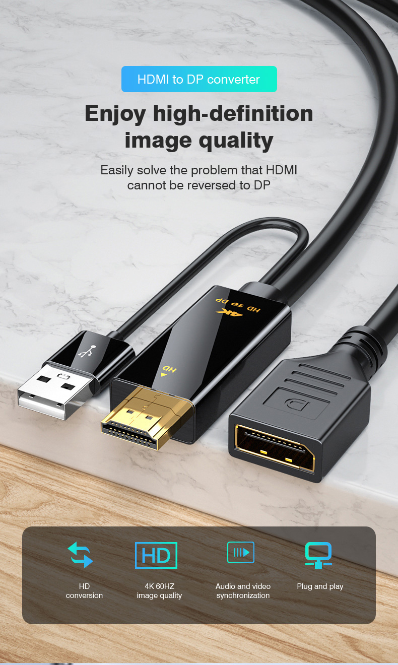 Cabo HDMI para DisplayPort Cabo HDTV para DP 4K 60Hz 2K 120Hz para PC ...