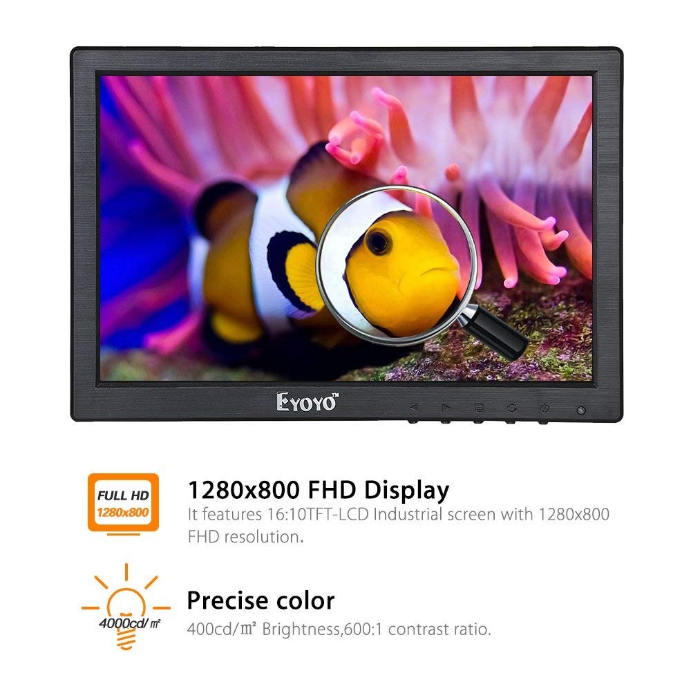 Eyoyo EM10A Desktop LCD Monitor Resolução 1280x800 Com Alto-Falante 10 ...