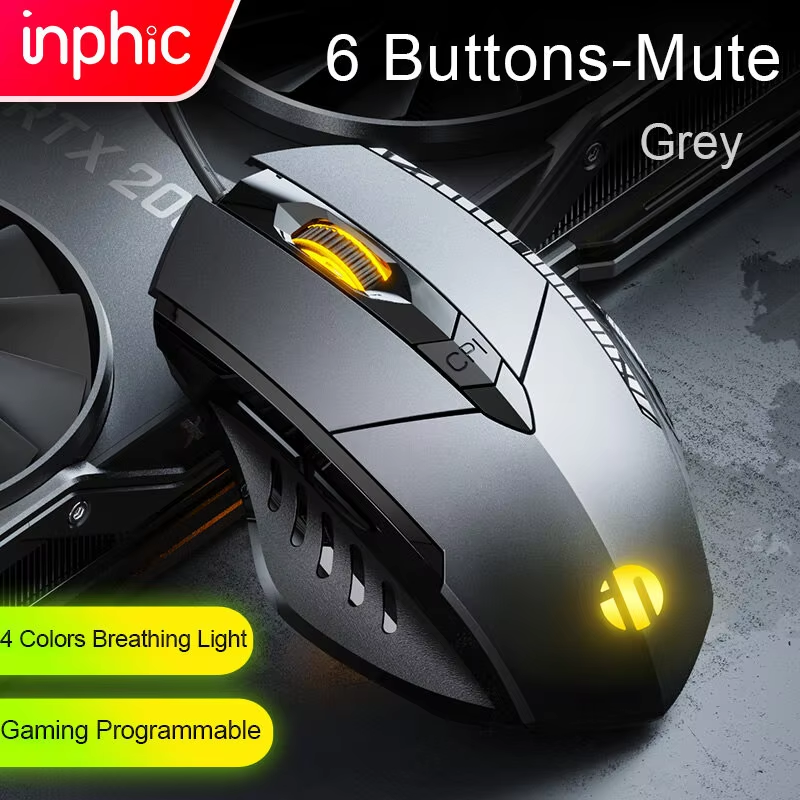 INPHIC W1 Mouse Gamer Com Fio USB 7200DPI Sensor Óptico Retroiluminação ...