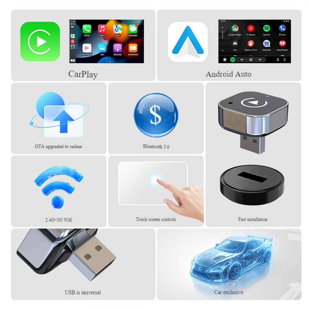 Caixa Inteligente AI 2 em 1 Adaptador Dongle Sem Fio CarPlay Android ...
