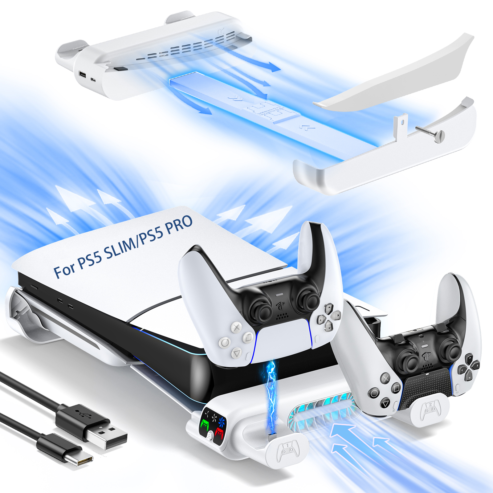 PS5, PS5 Slim, PS5 PRO Disc & Digital Suporte Horizontal com Ventilador ...