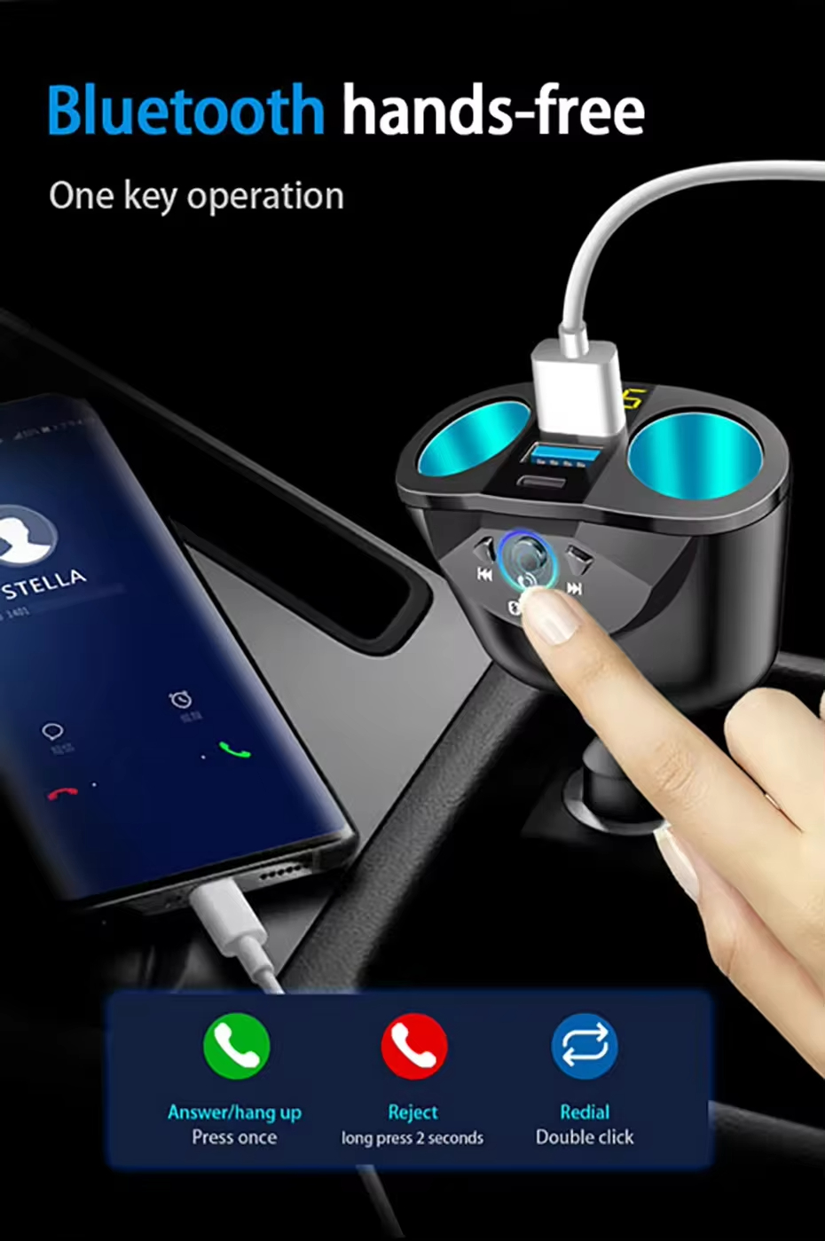 120W Divisor de Isqueiro de Carro Carregador Duplo USB QC 3.0 Carga Rápida 12V-24V Auto ...