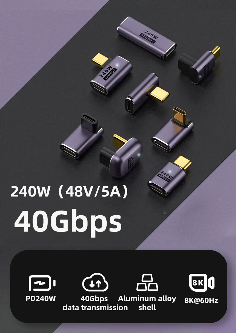 NNBILI USB4.0 40Gbps OTG tipo C adaptador de 90 graus 240W 5A USB C ...