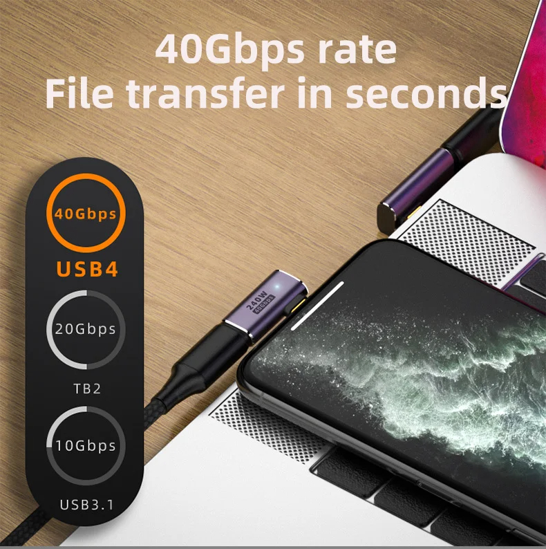 NNBILI USB4.0 40Gbps OTG tipo C adaptador de 90 graus 240W 5A USB C ...