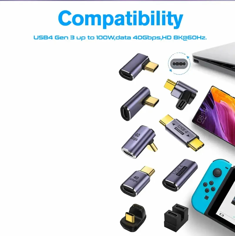 NNBILI USB4.0 40Gbps OTG tipo C adaptador de 90 graus 100W 5A USB C ...