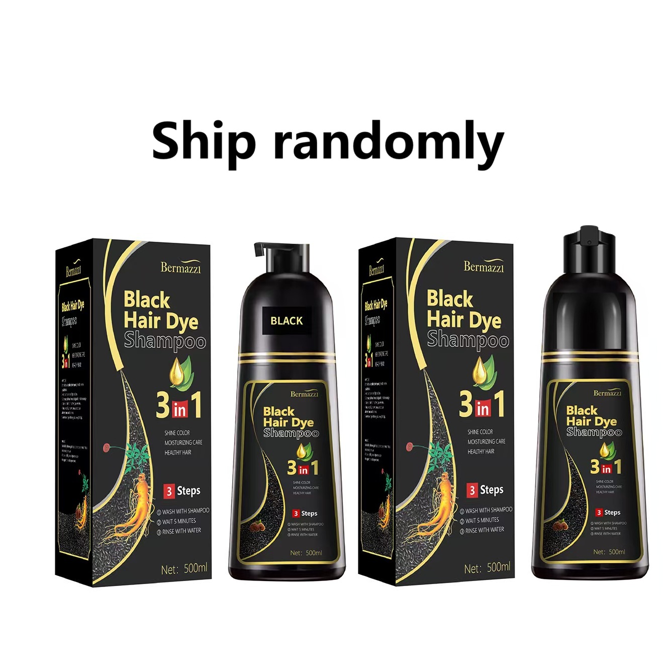 Tintura de Cabelo Preto Natural - Shampoo 3 em 1 para Cobrir Cabelos ...