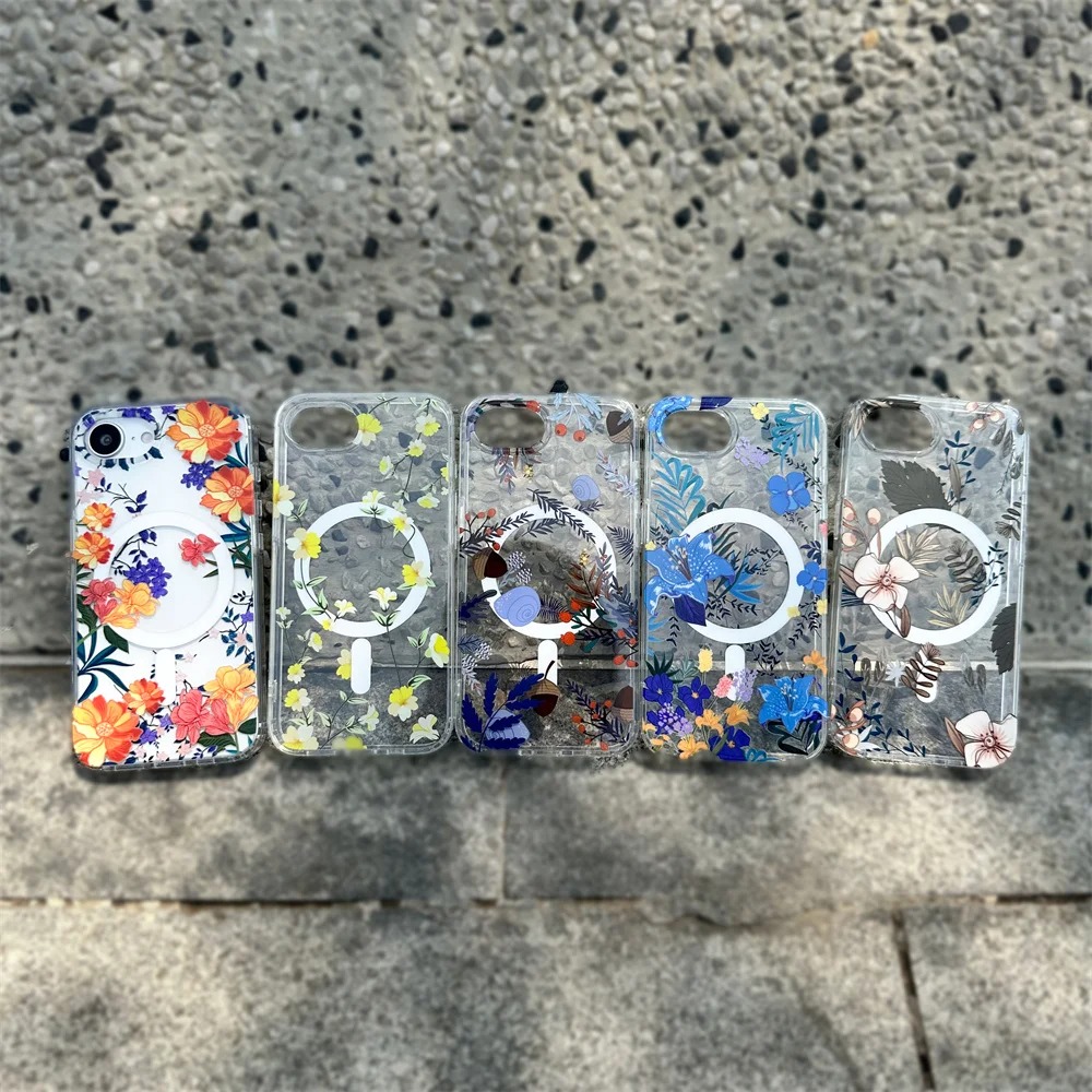 INS Flor Floral Clara Para Magsafe Caso Magnético iPhone 16E 16 15 14 ...