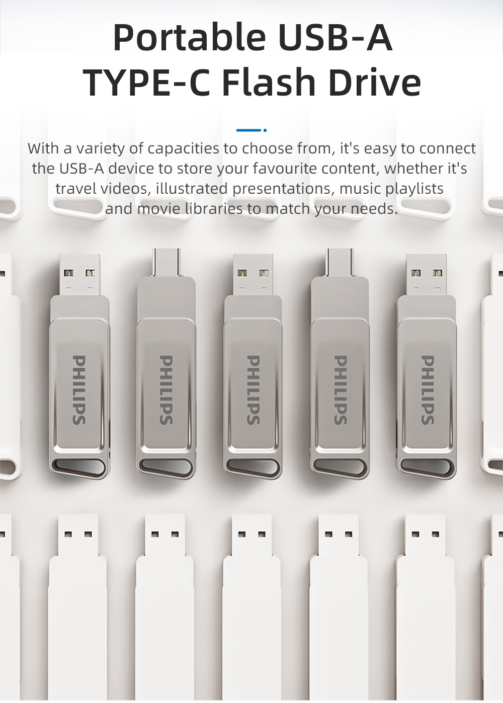 PHILIPS 360° Rotating Dual USB Flash Drive Tipo-C & USB 3.2 Prata 512GB ...