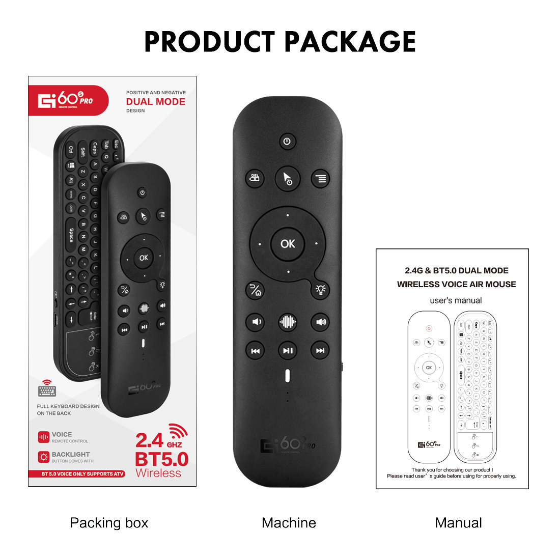 Voz Controlado G60S Pro 2.4G Bluetooth 5.0 Dual Mode IR Learning ...
