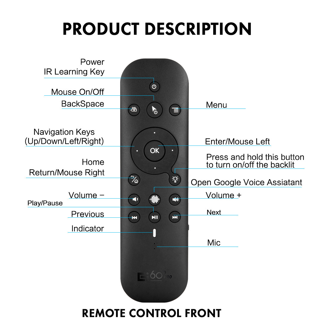 Voz Controlado G60S Pro 2.4G Bluetooth 5.0 Dual Mode IR Learning ...