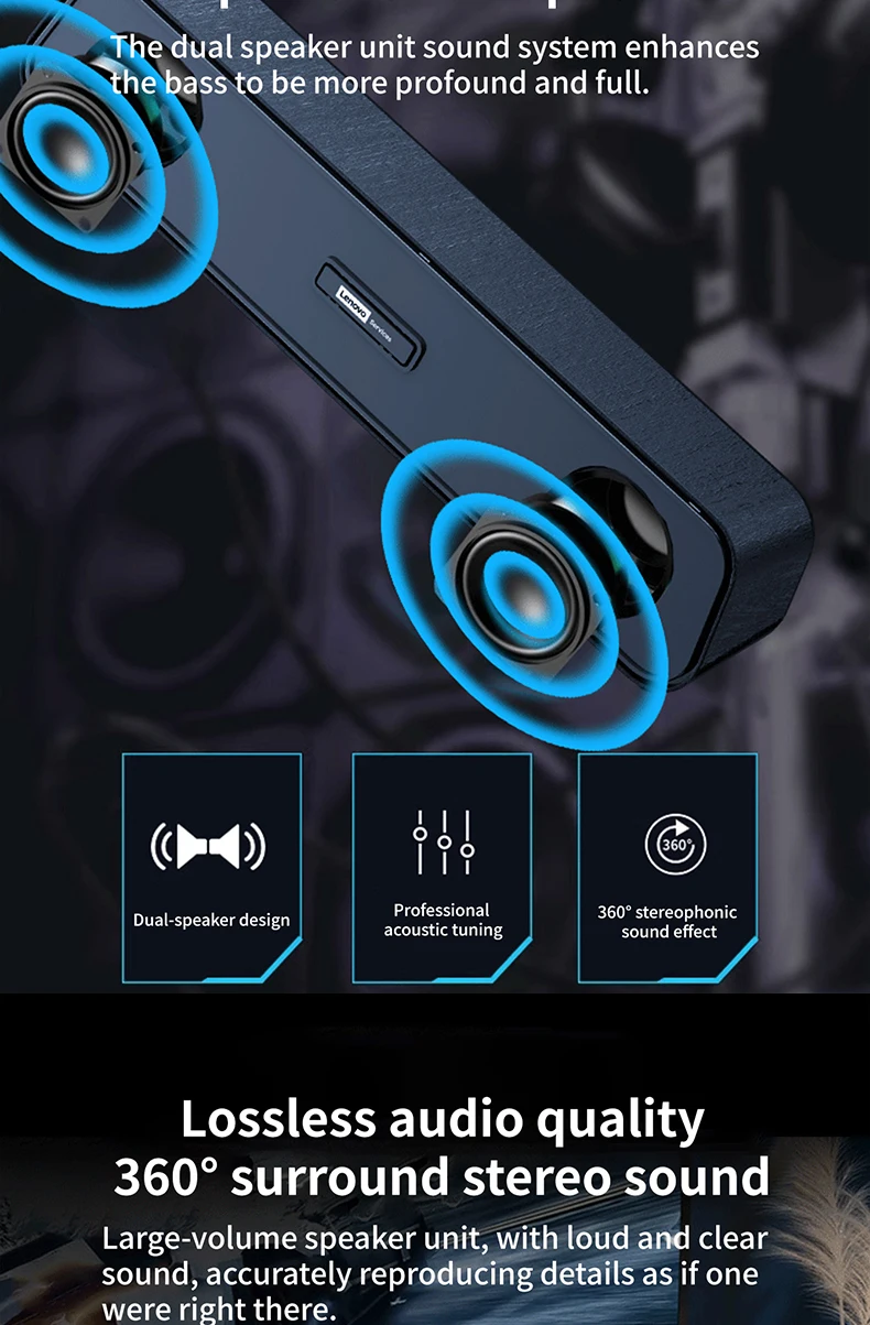 Lenovo B01 Caixa de Som com Fio com 360° Dual Tweeter Verdadeiro HIFI Surround para PC/MAC ...
