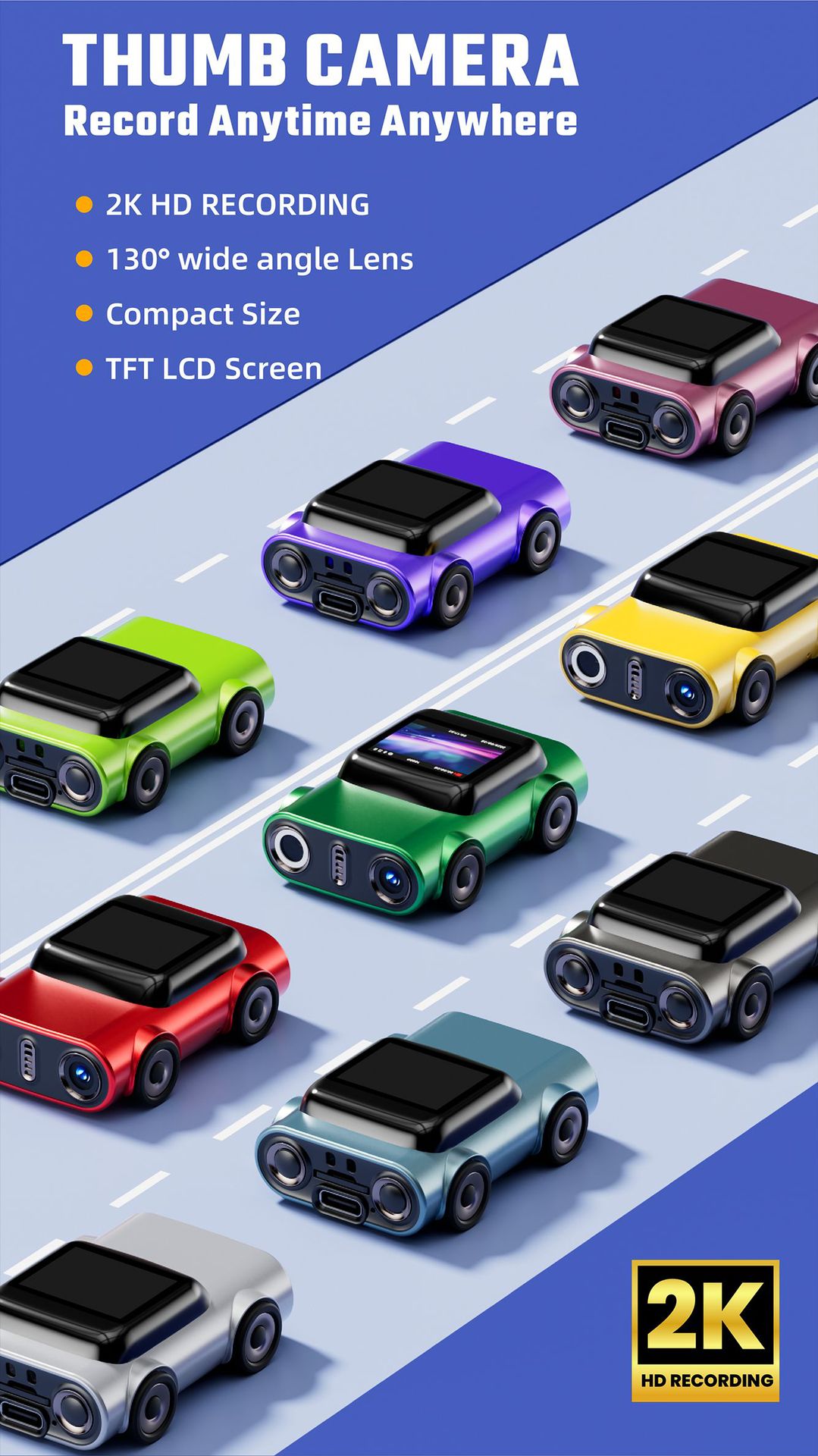 Câmera De Polegar Mini Ação 2K HD Gravação 130 Grande Angular AF ...