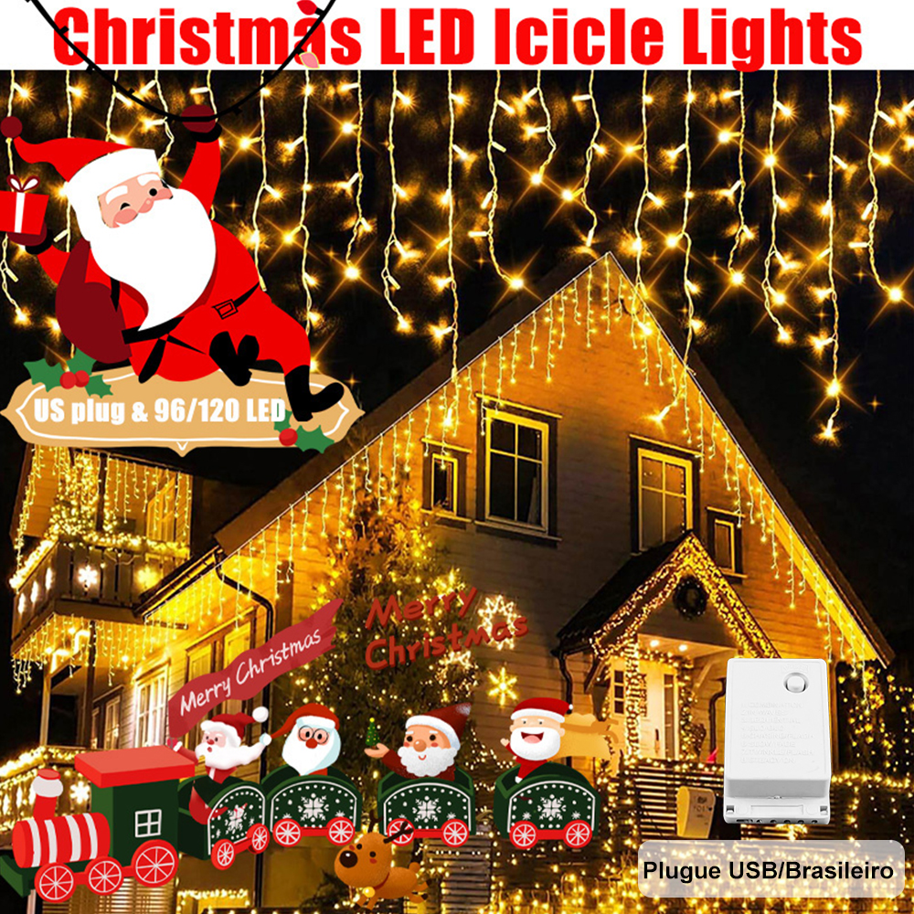 luzes natal led 10M Cascata 400 Led's 8 Modelo Pisca Natal Decoração ...