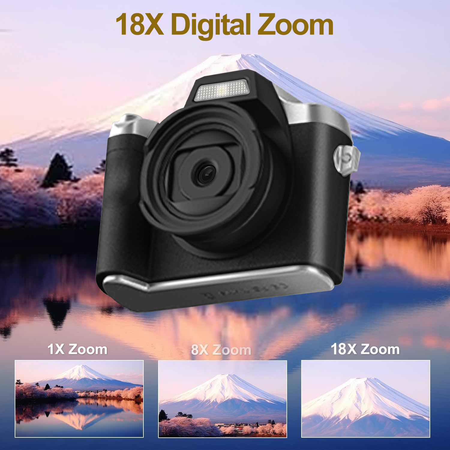 Mini câmera infantil com foto super clara de 48MP, zoom de 18x e flash ...