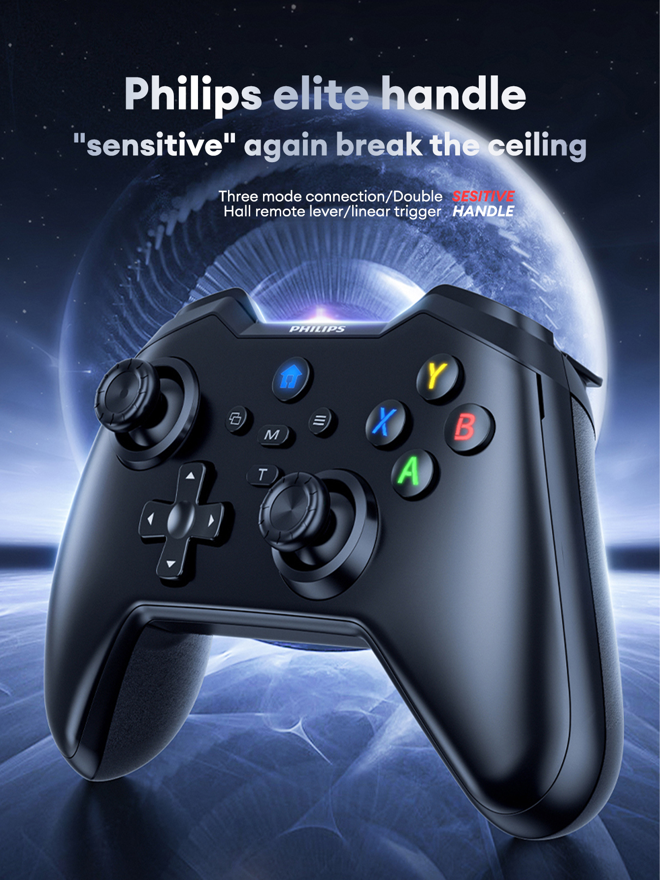 PHILIPS DLK5010 Tri-Mode Gamepad Sem Fio Dual Hall Joystick Giroscópio ...