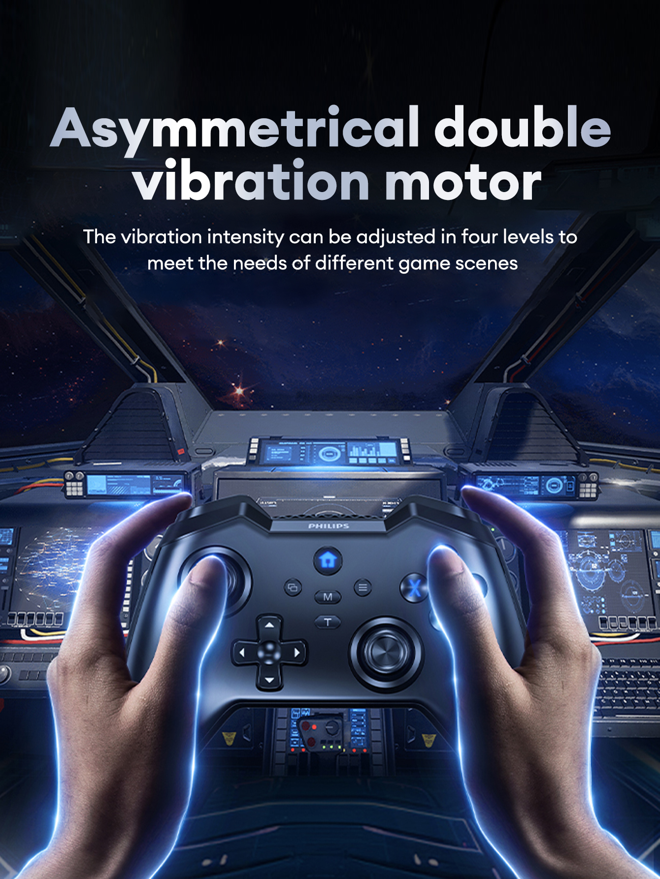 PHILIPS DLK5010 Tri-Mode Gamepad Sem Fio Dual Hall Joystick Giroscópio ...