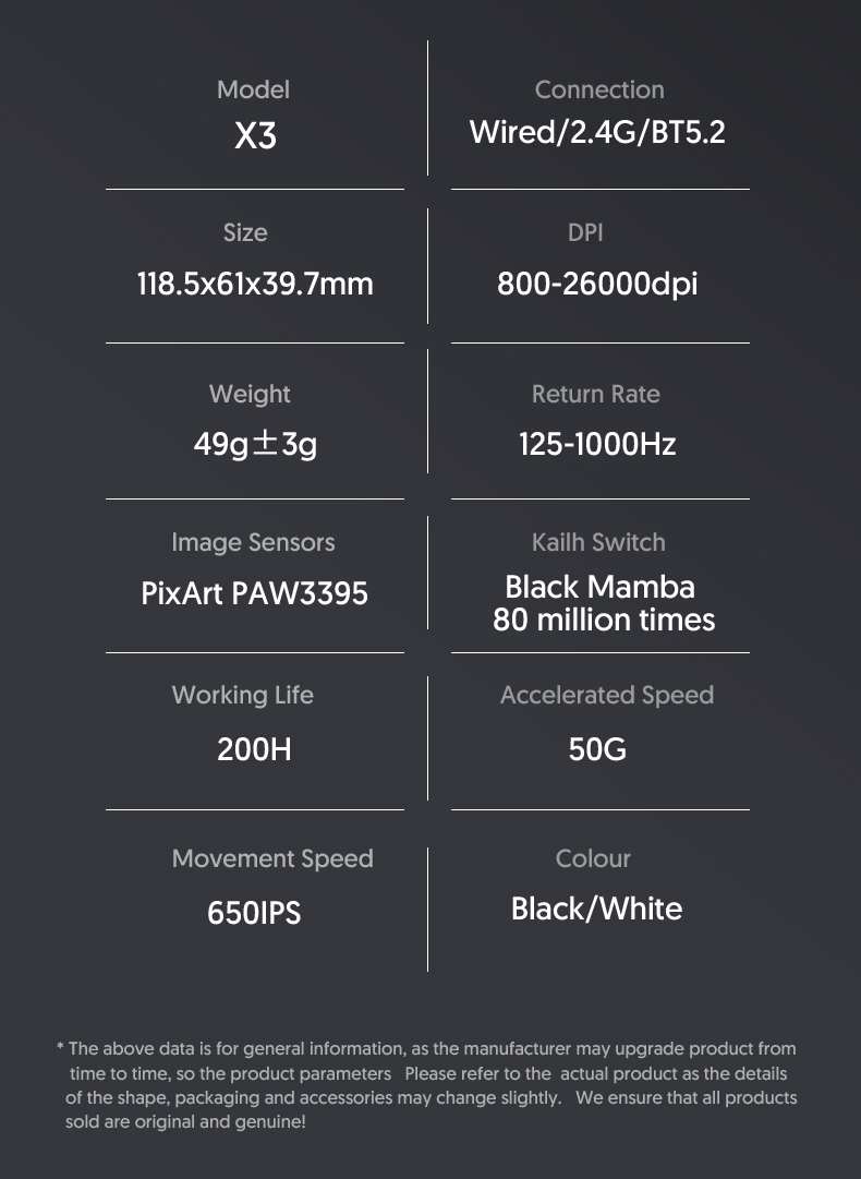 Mouse Para Jogos Sem Fio Leve ATTACK SHARK X3/X5 49g-Tri-Mode (USB/2.4G ...