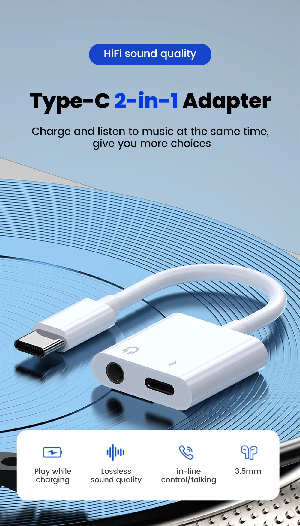 Adaptador de Áudio 2 em 1 USB-C para 3,5 mm com Divisor HDMI para Fones ...