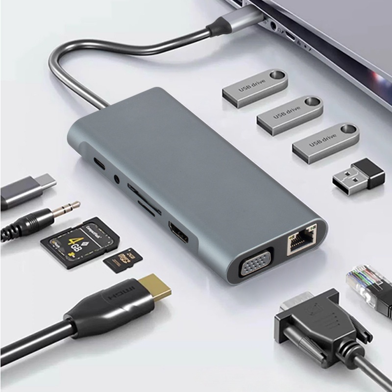 Adaptador USB3.0 4K HDMI vga Para Tipo c Estação De Acoplamento 11 Em 1 ...