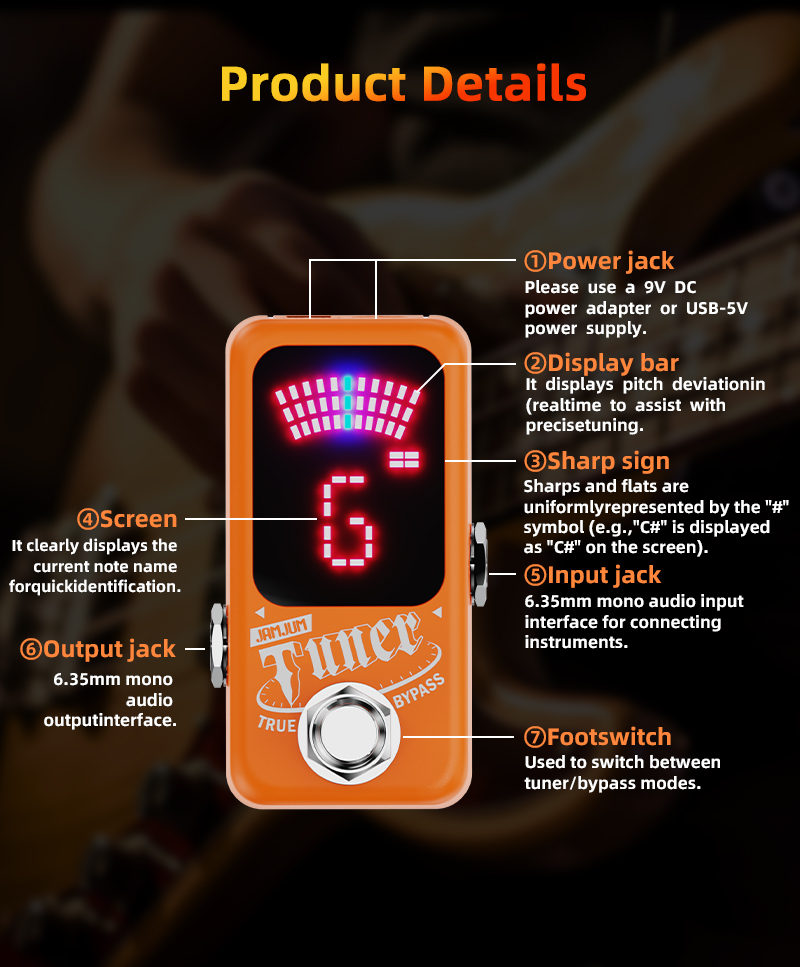 Pedal Afinador De Guitarra True Bypass Ultra-Fast Tuning Display LED ...
