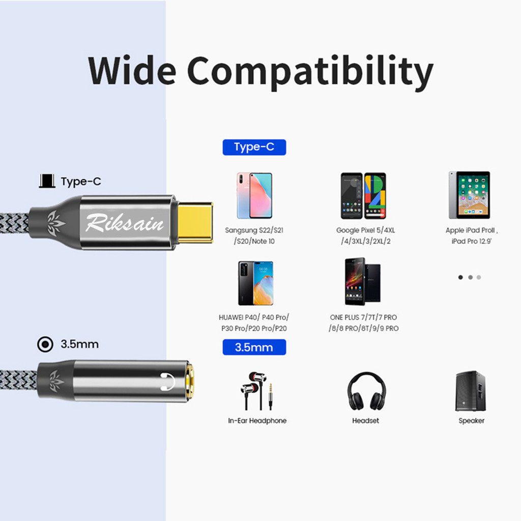 Riksoin Adaptador USB-C para jack de 3,5 mm com conversor DAC integrado ...