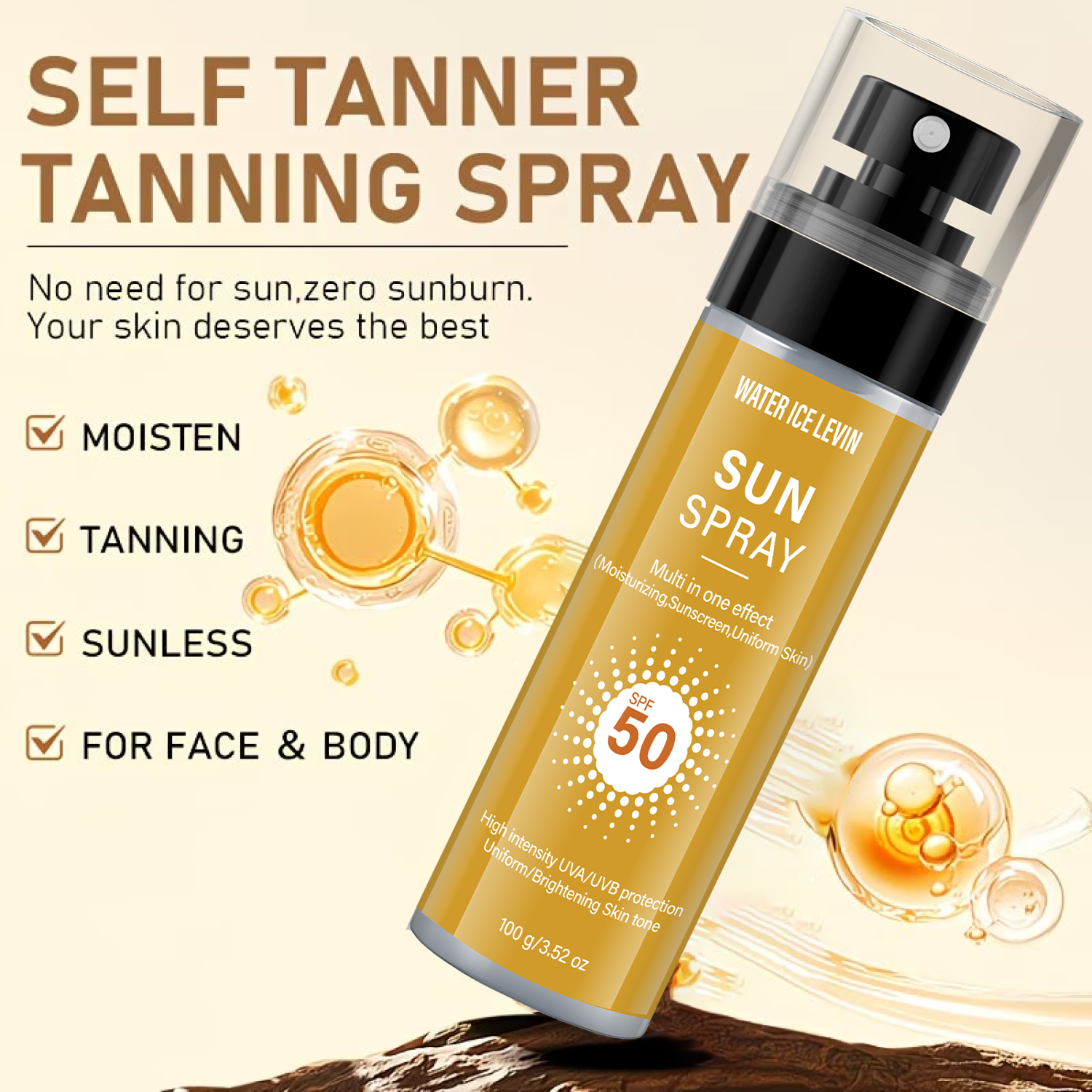 Water Ice Levin Sun Spray SPF50 100G - Protetor Solar Hidratante ...
