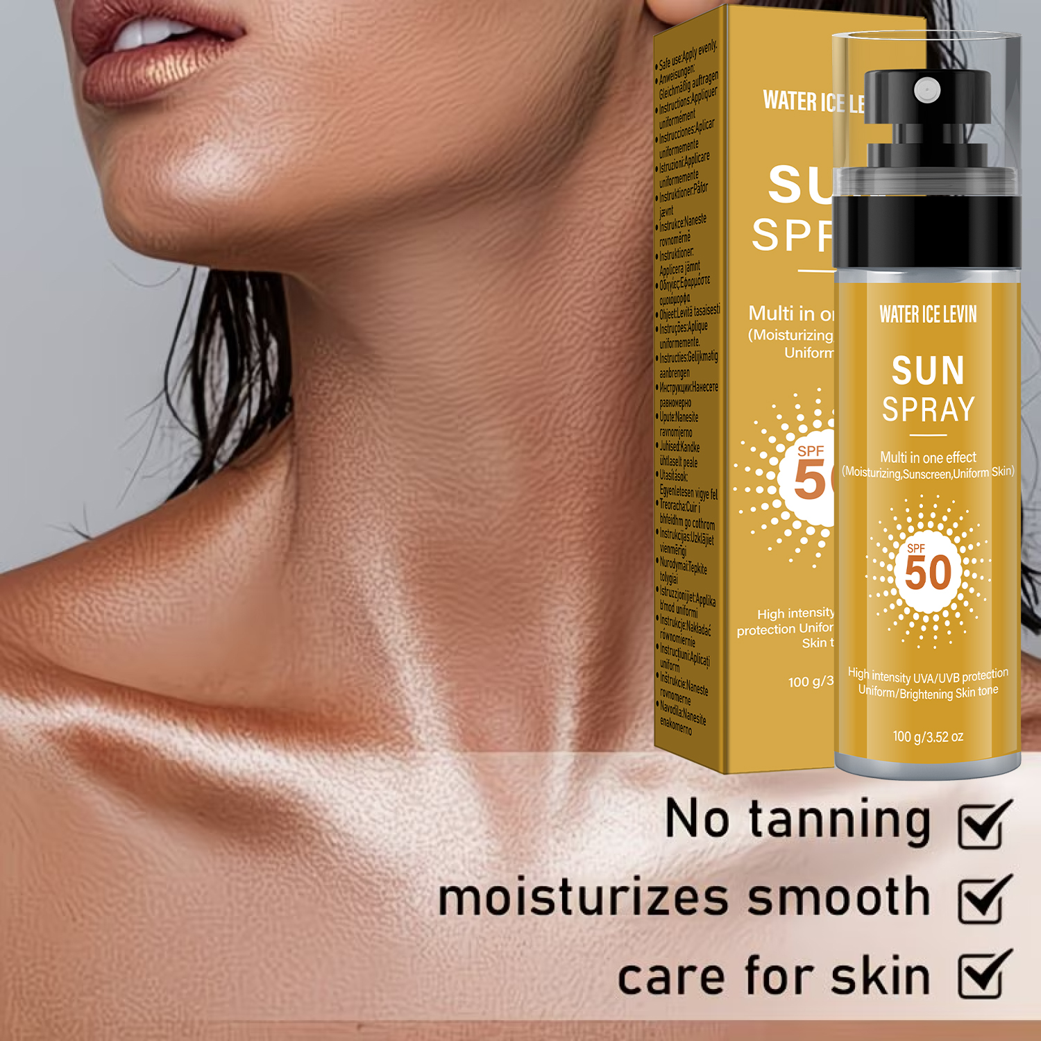 Water Ice Levin Sun Spray SPF50 100G - Protetor Solar Hidratante ...