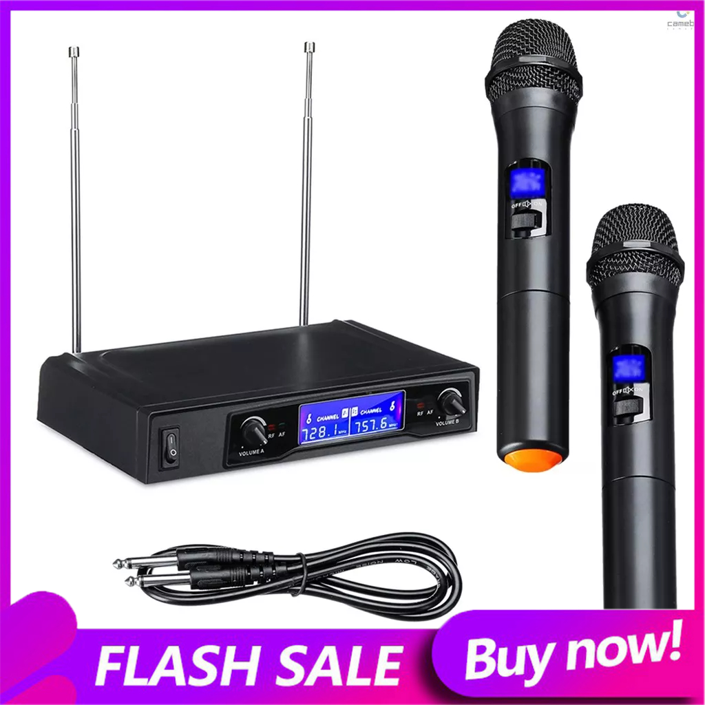 [Microfones De Karaoke UHF Professional 2 CH Microfone De Mão Dupla Sem Fio Display LCD Digital ...