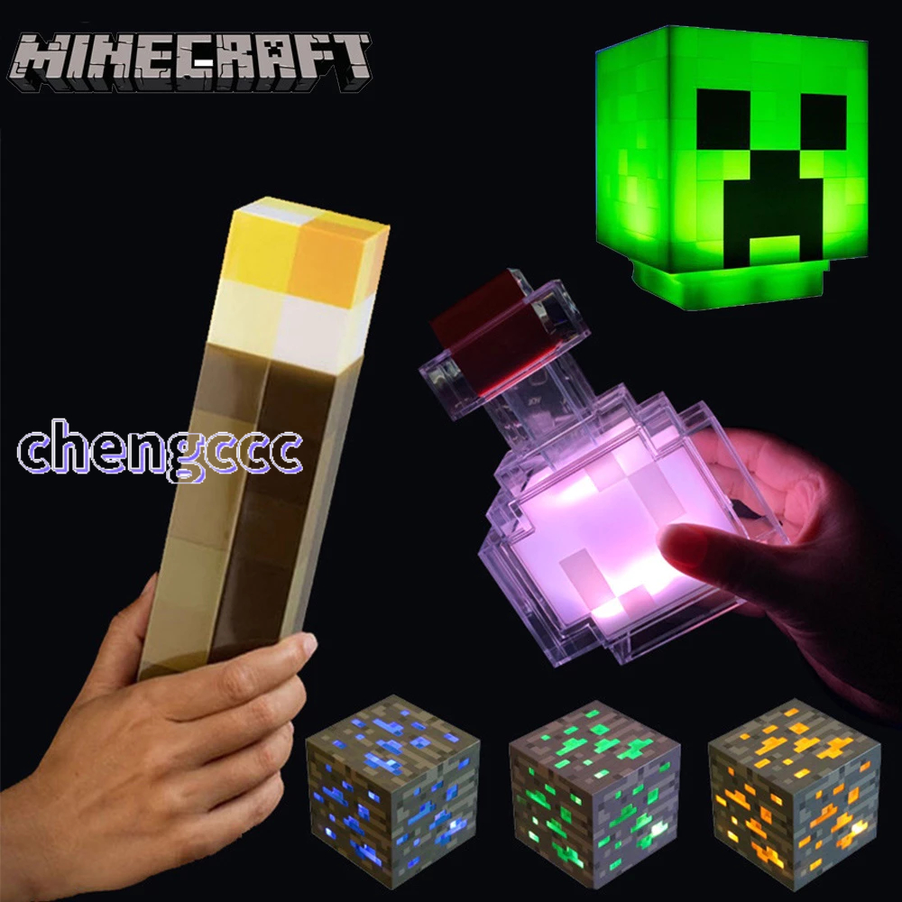 Tocha Minecraft Recarregável Lâmpada De Mudança De Cor Jogo Periférico ...