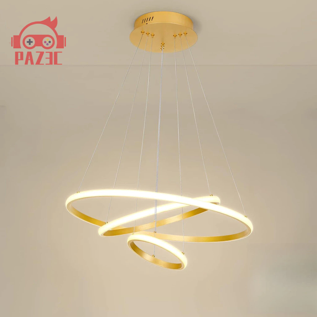 3 Anéis Moderno Lustre LED Luminárias, Cabos Ajustáveis Luzes Pingente ...