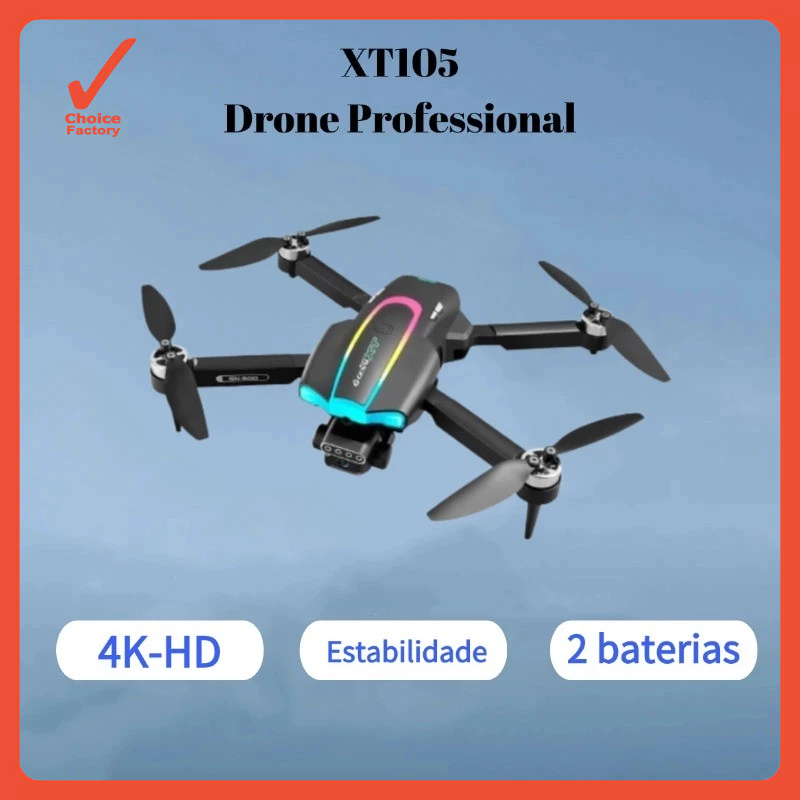 XT105 Drone Profissional Wifi 4k HD Câmera 2 Baterias Brushless Cor ...
