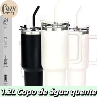 Copo Térmico Inox Portátil 1200ml/1.2L Garrafa Térmica Inoxidável com Tampa e Canudo | Shopee Brasil