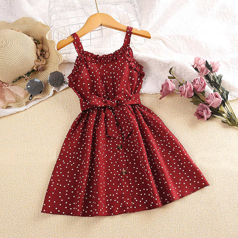 [Vestido Para Meninas de 4-7 anos de idade Vestido Red Polka Dot Sling ...