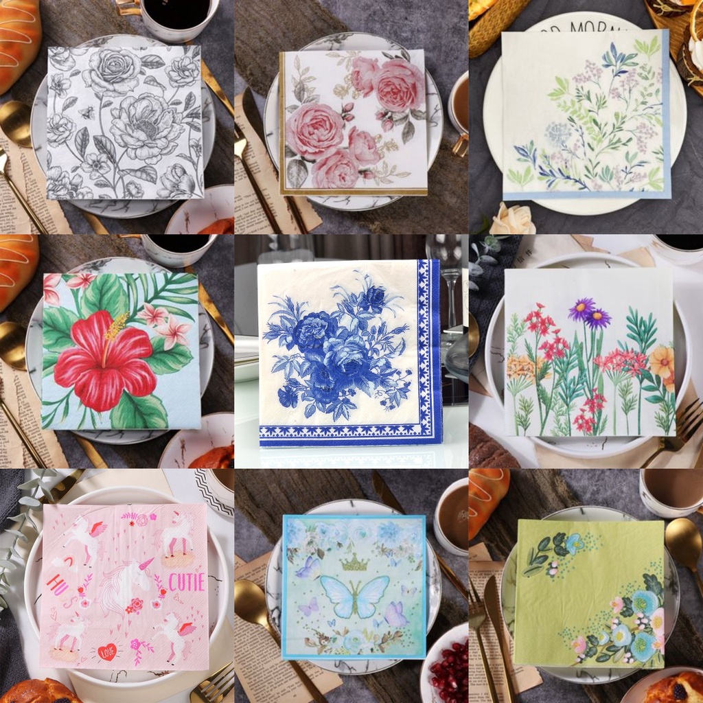 26 Patterns 】 20 Folhas/Pack Blue Flowers Guardanapos De Papel Impresso ...