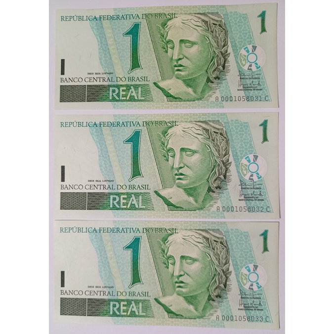 C254 Cédula 1 Real Série 0001 FE (Flor de Estampa) A0001058031C-A001058032C-A001058033C | Shopee ...