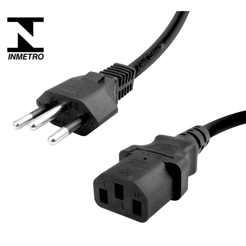 Cabo de Força AC 3 Metros Energia Tripolar P/ ATX PC Fonte Monitor ...