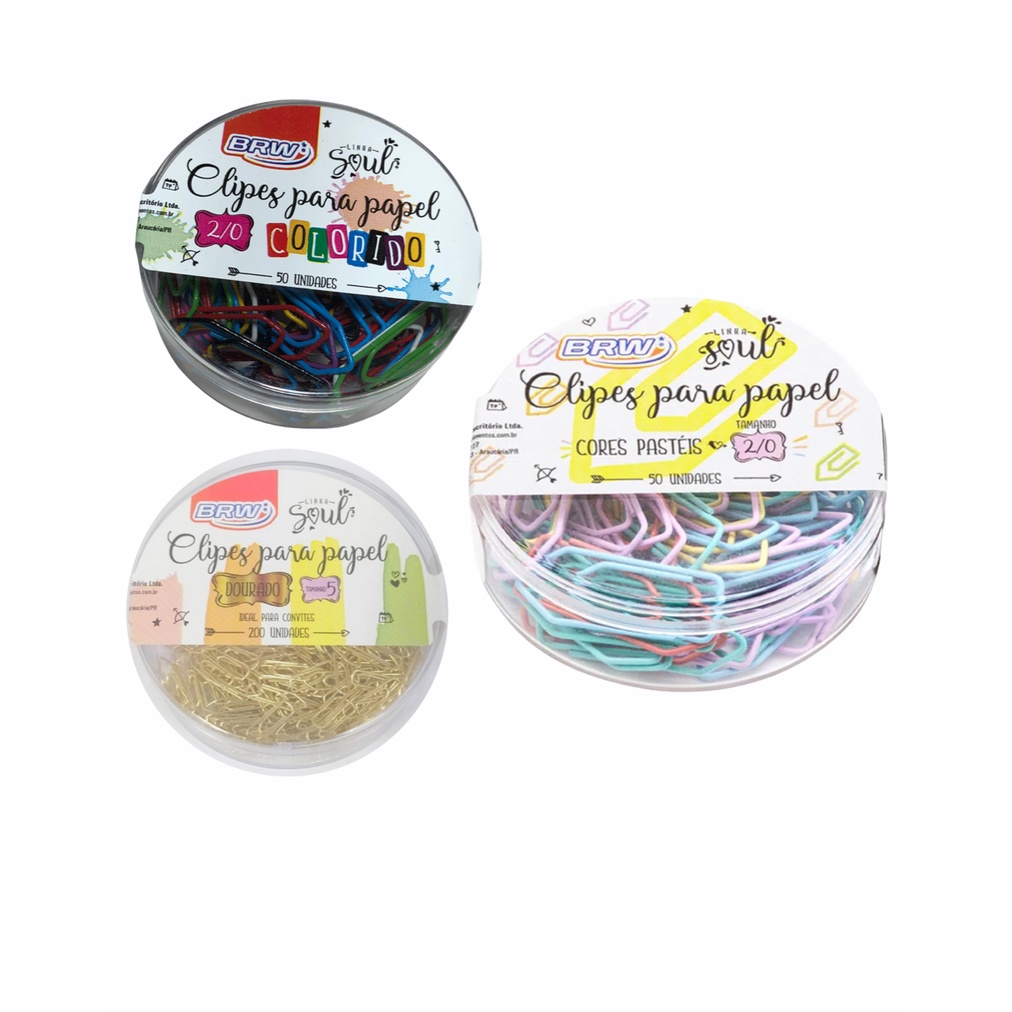 Clipes para Papel Brw Linha Soul - Clips de Papel Colorido e Pastel e Mini Clips | Shopee Brasil