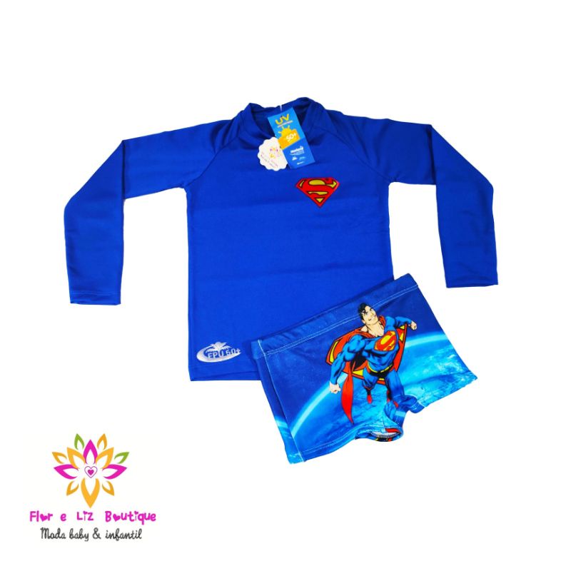 Camisa UV + sunga SuperMan Super Homem moda praia infantil menino ...