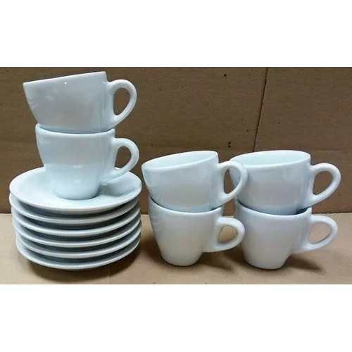 12 Xícaras Para Café Com Pires Em Porcelana Branca 50 Ml | Shopee Brasil