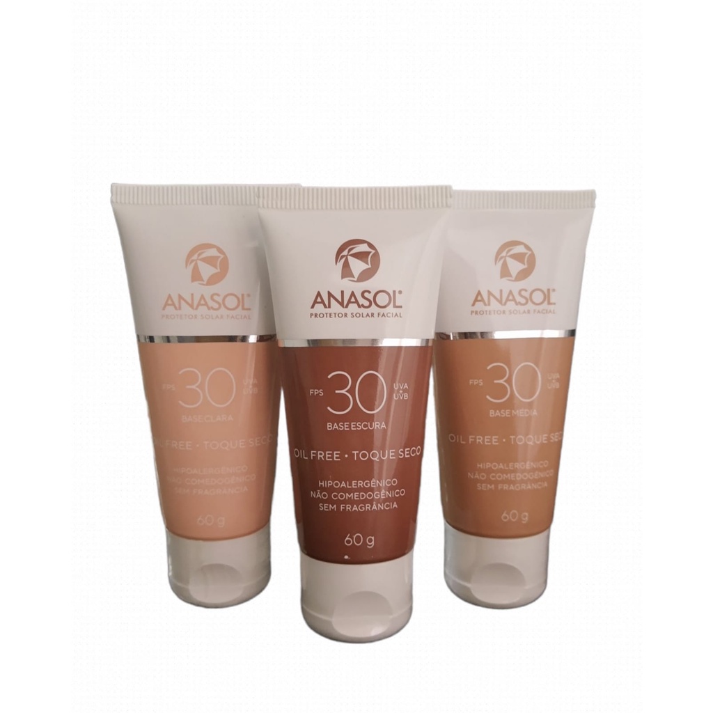 ANASOL PROTETOR SOLAR FACIAL BASE COM COR FPS 30 (ESCOLHA SUA COR ...